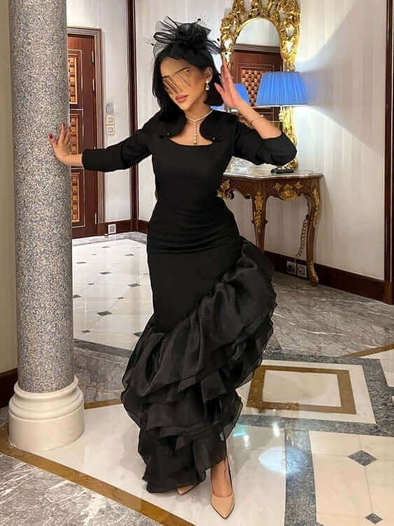 فستان نسائي بقصة مائلة أسود وأحمر متوفر بجميع المقاسات